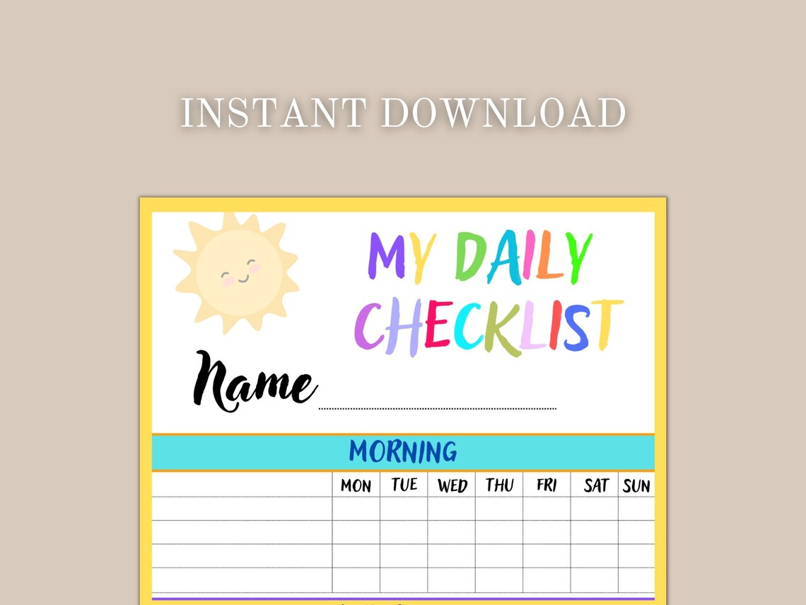 Kids Daily Checklist Printable Checklist for Kids Daily - Etsy