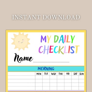 Kids Daily Checklist | Printable Checklist for Kids | Daily Planner ...