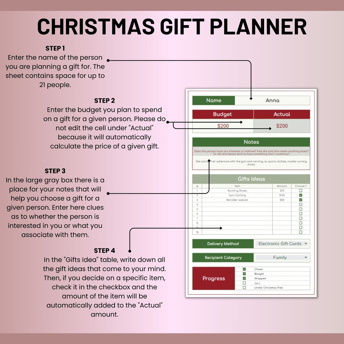 Christmas Gifts List Spreadsheet, Google Sheet Gifts Tracker, Christmas ...