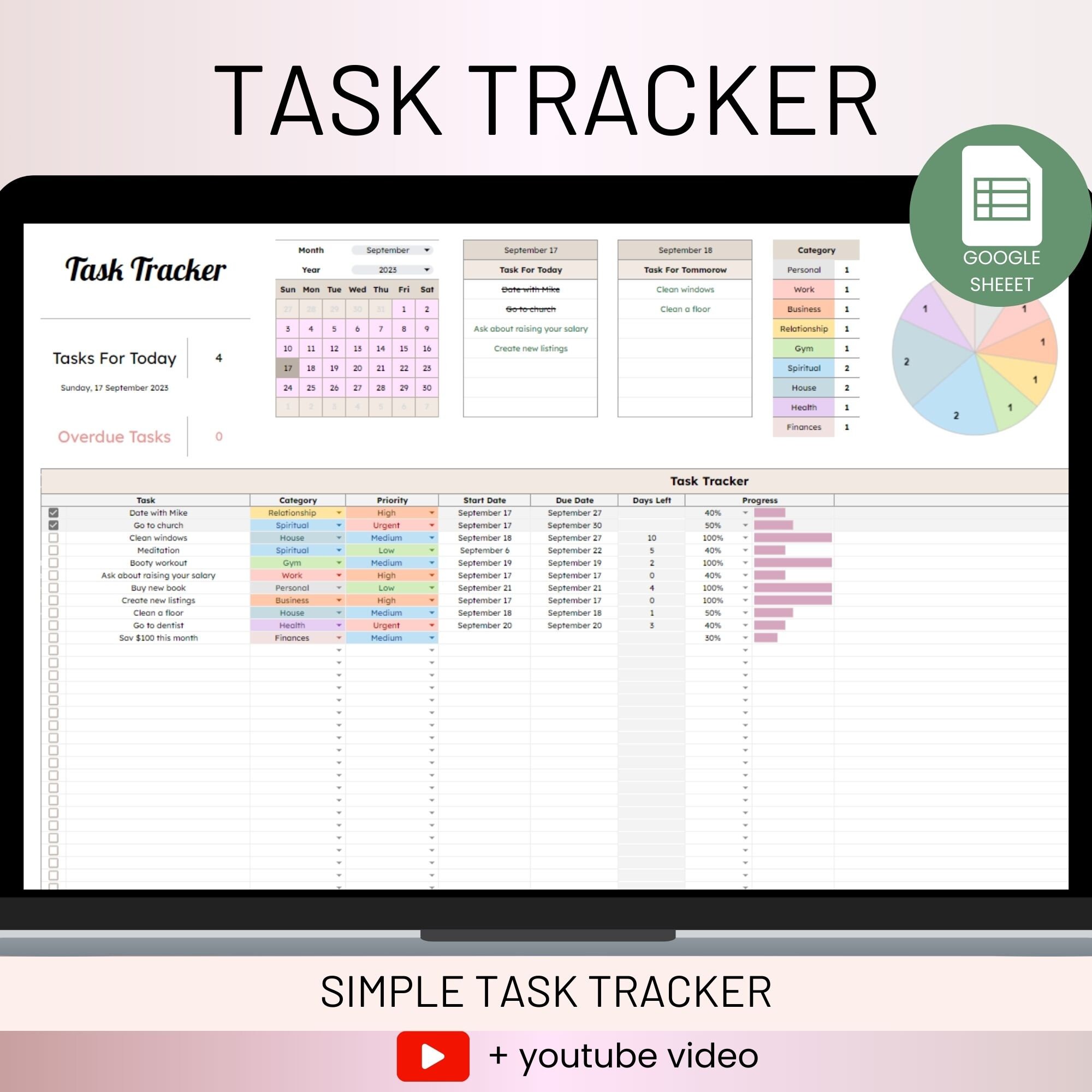Task Tracker | Activity Tracker | Things to Do List | to Do Spreadsheet ...