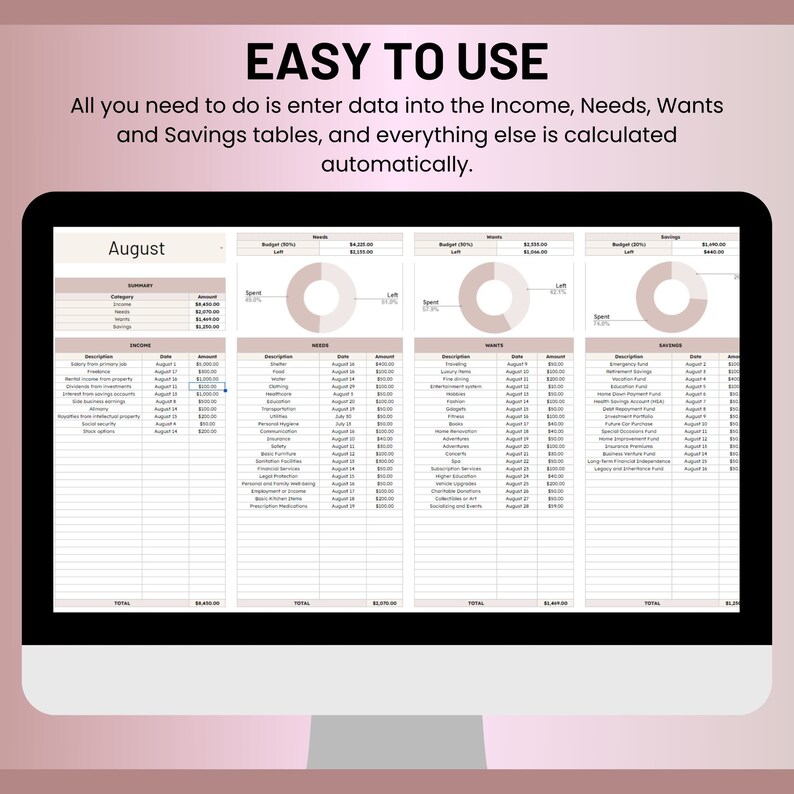50/30/20 Budget Planner | Easy Budget Planner | Needs Wants Savings ...