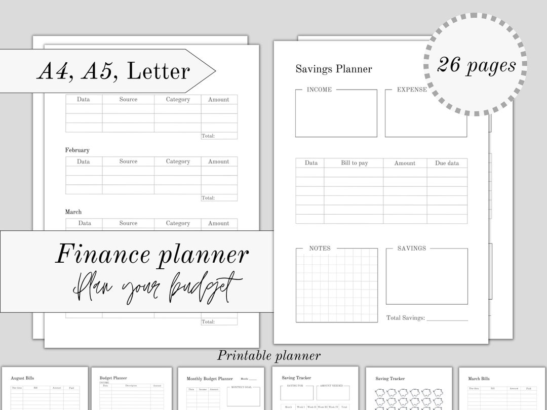 Finance Budget Planner Pdf Printable Planner Savings Tracker Bills ...