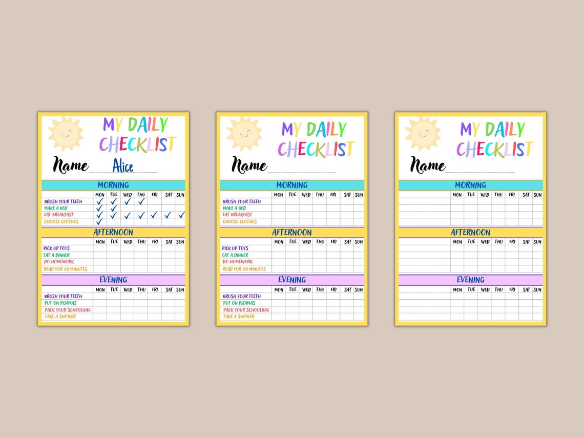 Kids Daily Checklist Printable Checklist for Kids Daily - Etsy