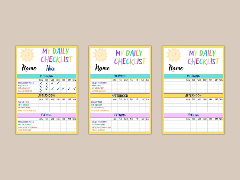 Kids Daily Checklist | Printable Checklist for Kids | Daily Planner ...