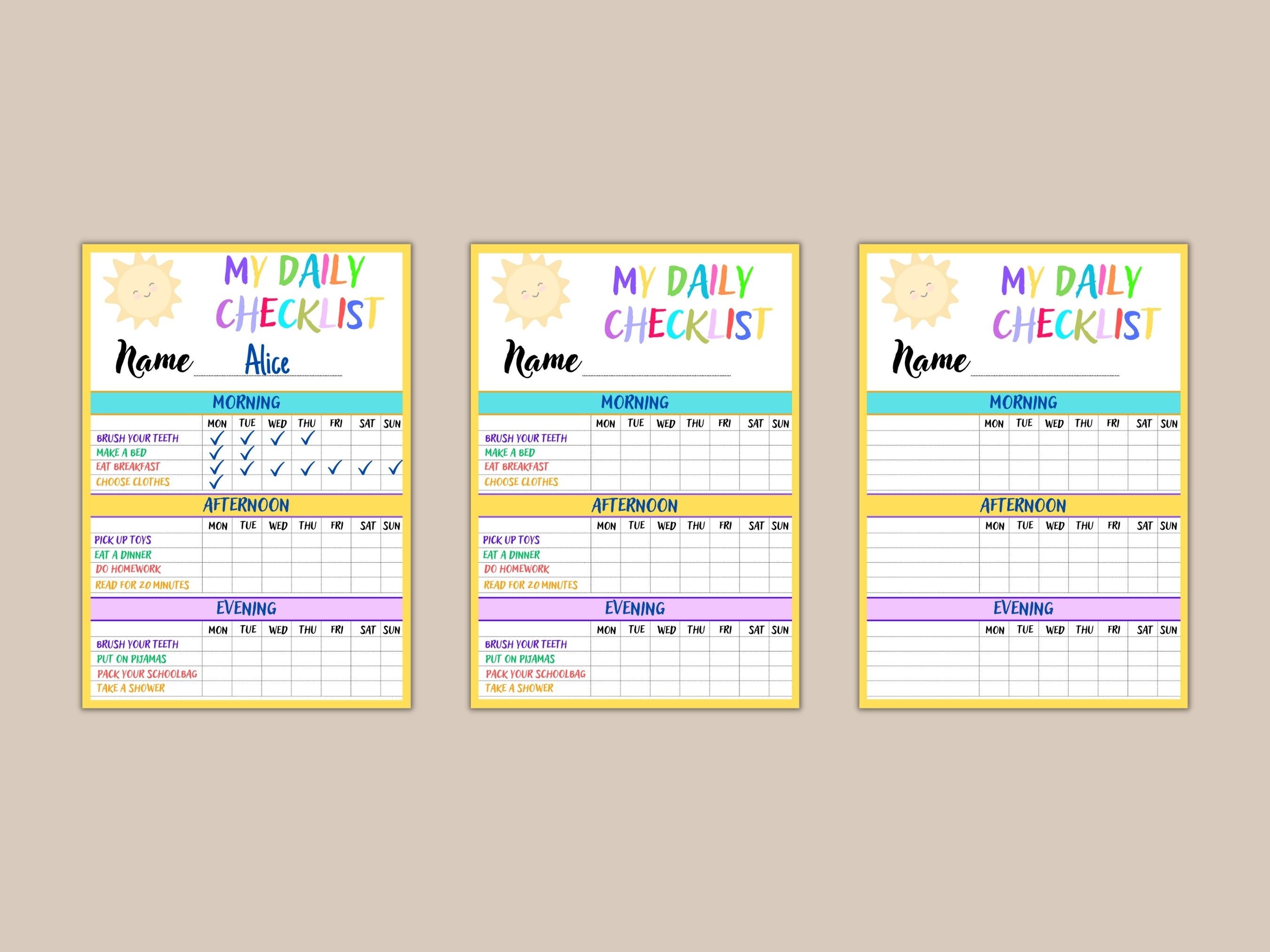 Kids Daily Checklist Printable Checklist for Kids Daily Planner Kids ...