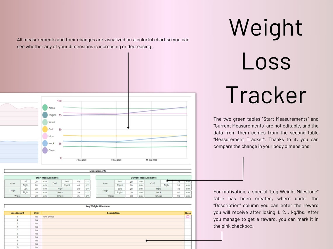 Weight Loss Tracker | Weight Loss Spreadsheet | Fitness Tracker | BMI ...