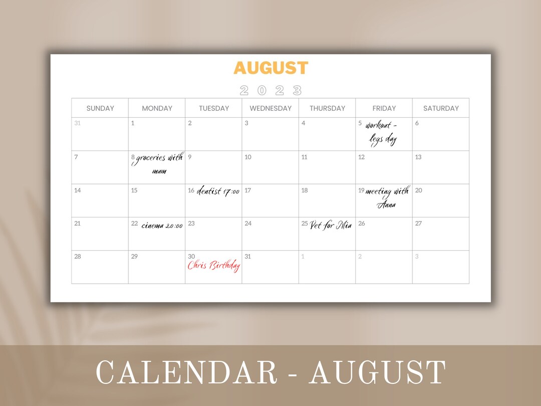 Editable August Calendar | Monthly Planner | Summer Calendar | A4 A5 ...