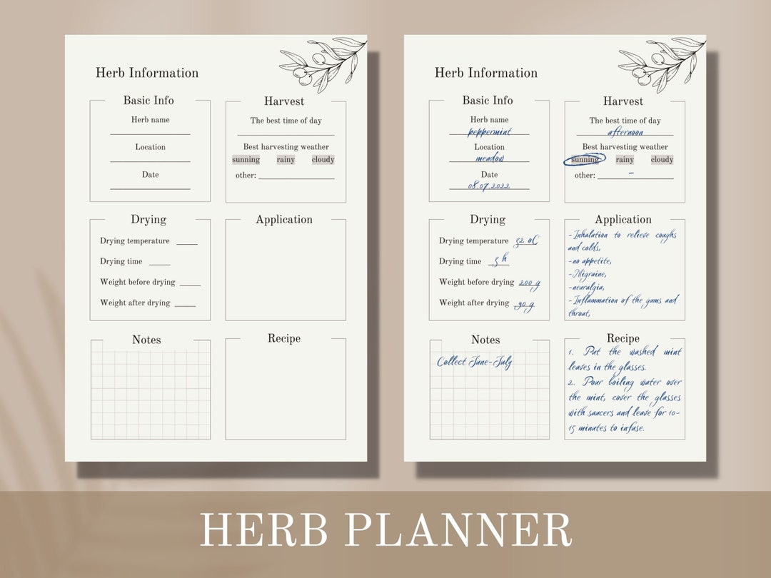 Herb Printable Planner, Herb Journal, Herb Template Pdf, Herbal Planner ...