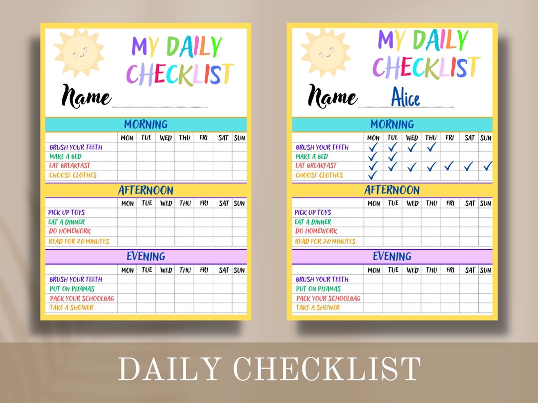Kids Daily Checklist | Printable Checklist for Kids | Daily Planner ...