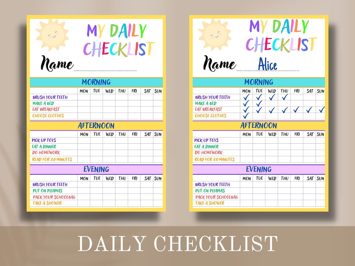 Kids Daily Checklist Printable Checklist for Kids Daily Planner Kids ...