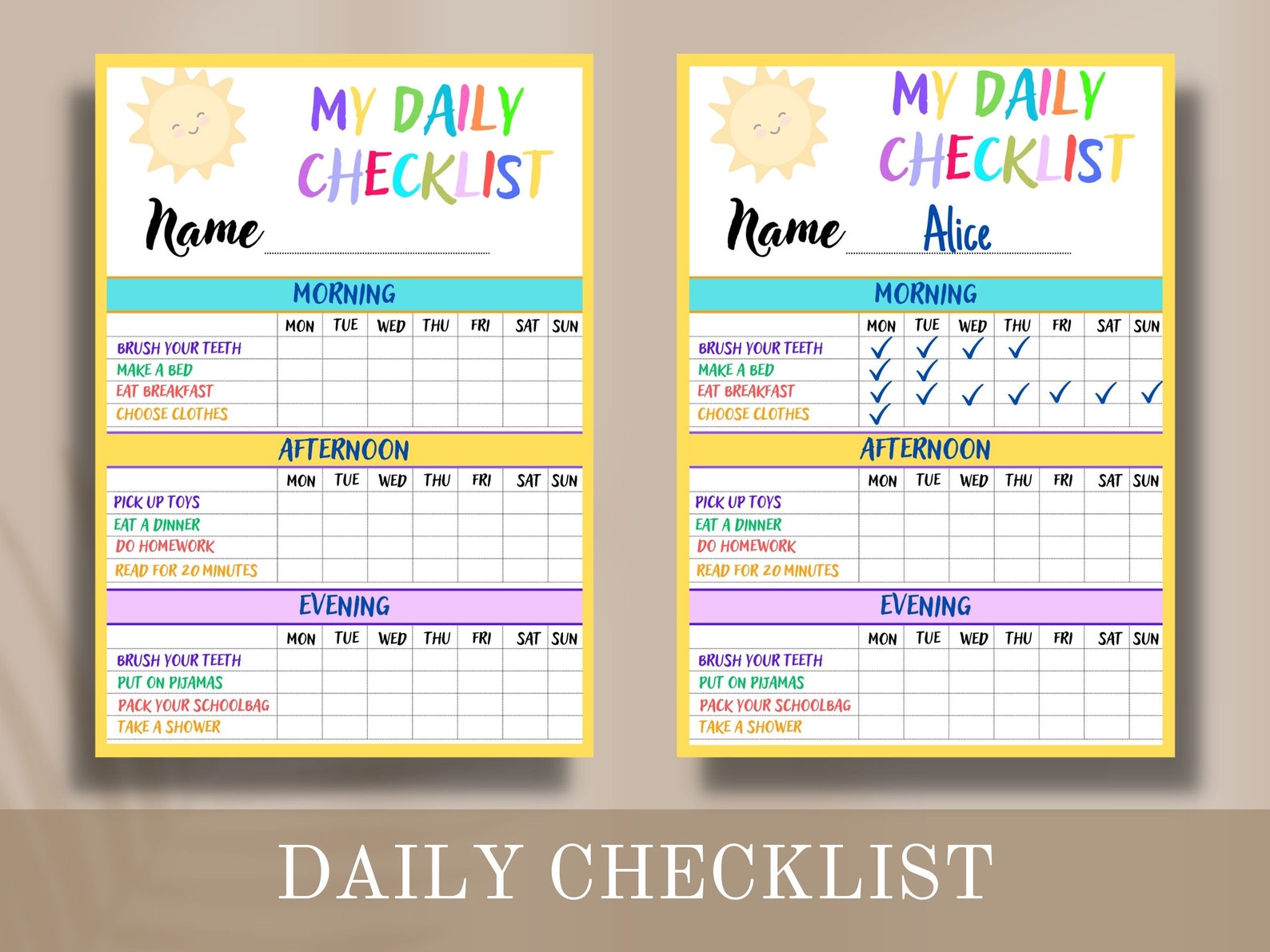 Kids Daily Checklist | Printable Checklist for Kids | Daily Planner ...