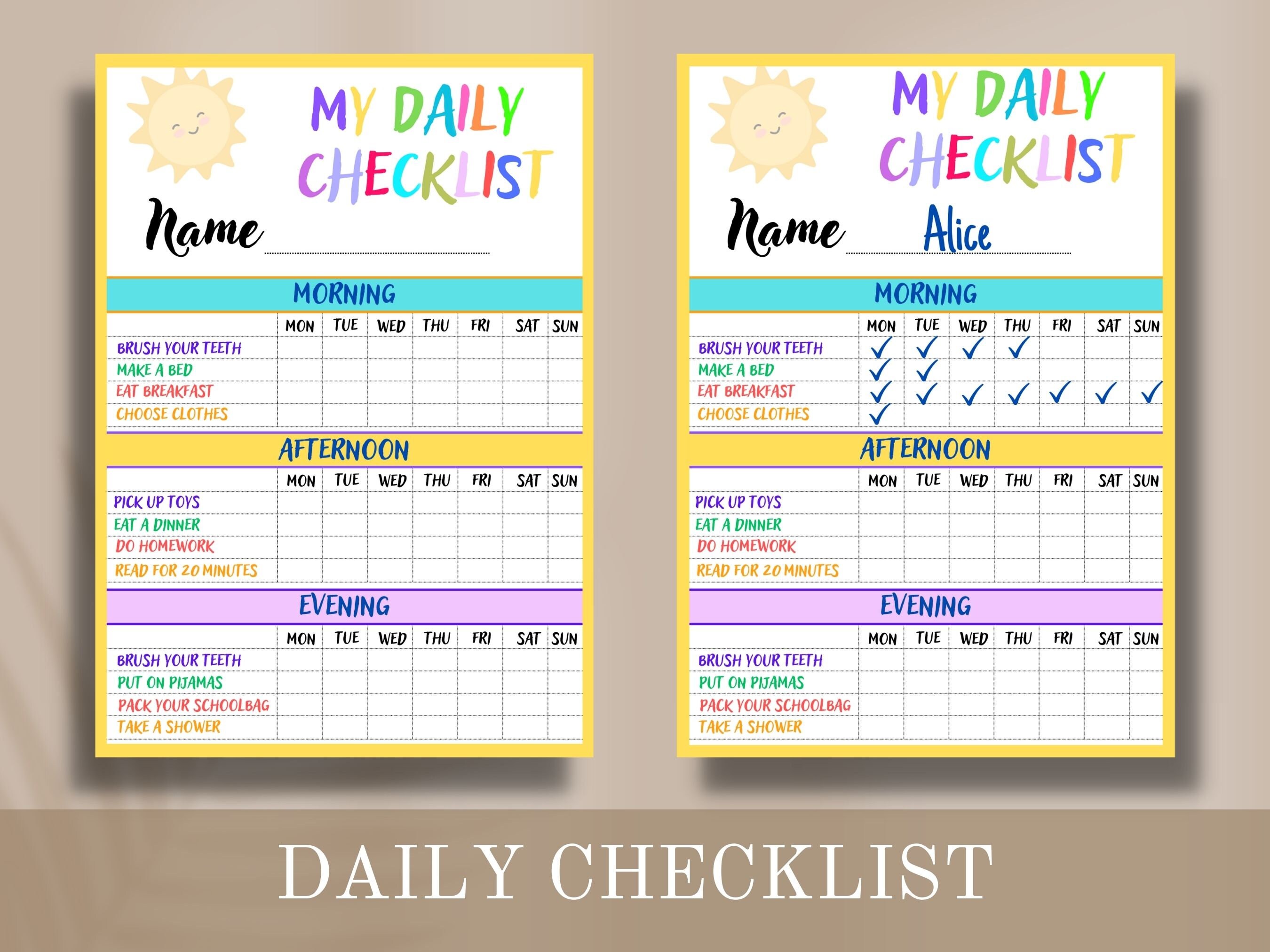 Kids Daily Checklist | Printable Checklist for Kids | Daily Planner ...