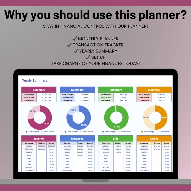 Monthly Budget Planner Spreadsheet | Money Management Tracker ...