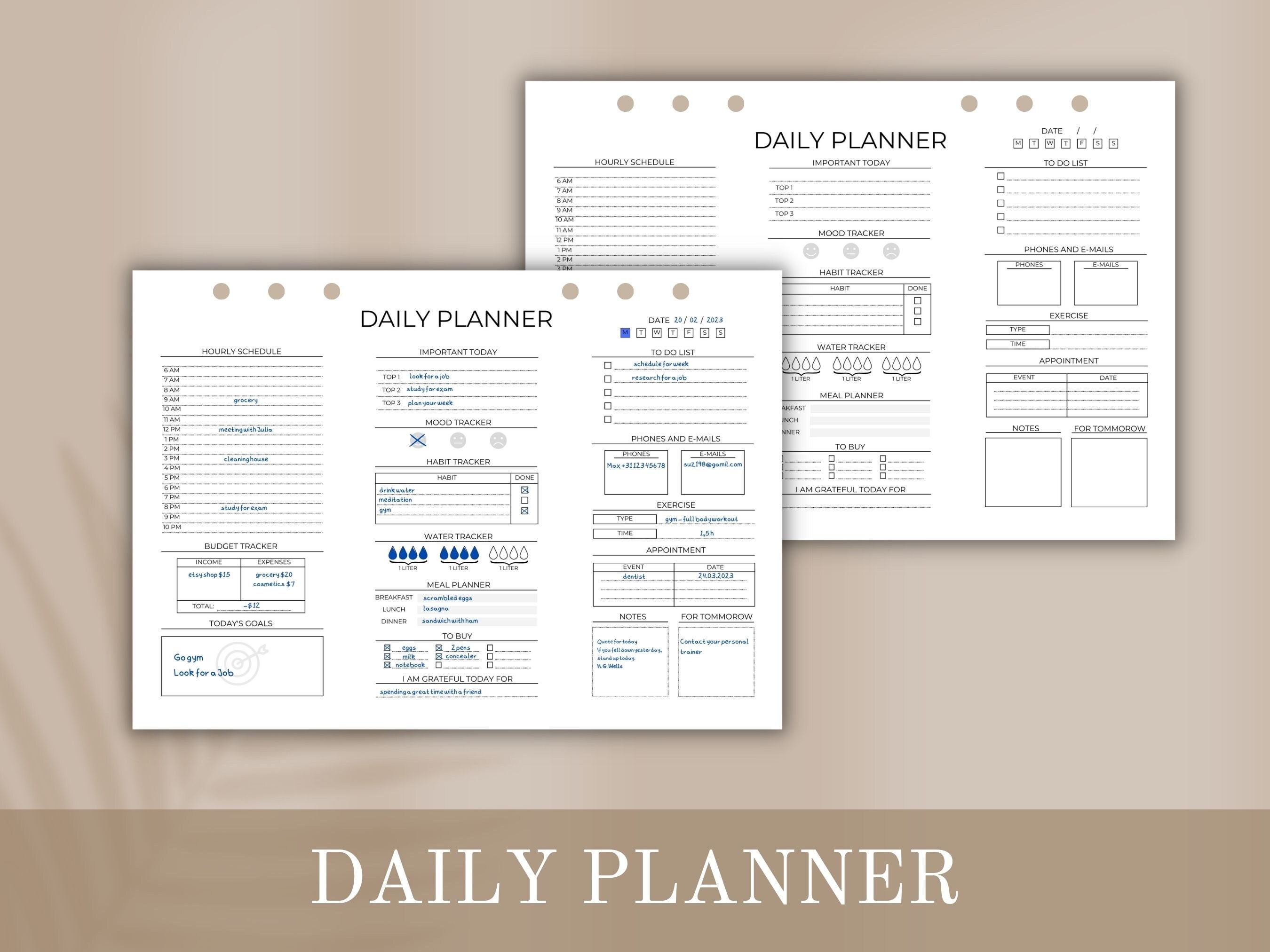 Daily Planner Printable Template Pdf for Productive Day Planner ...