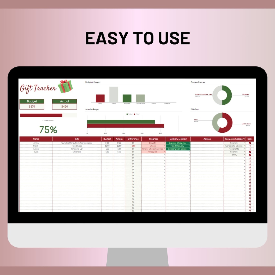 Christmas Gifts List Spreadsheet, Google Sheet Gifts Tracker, Christmas ...