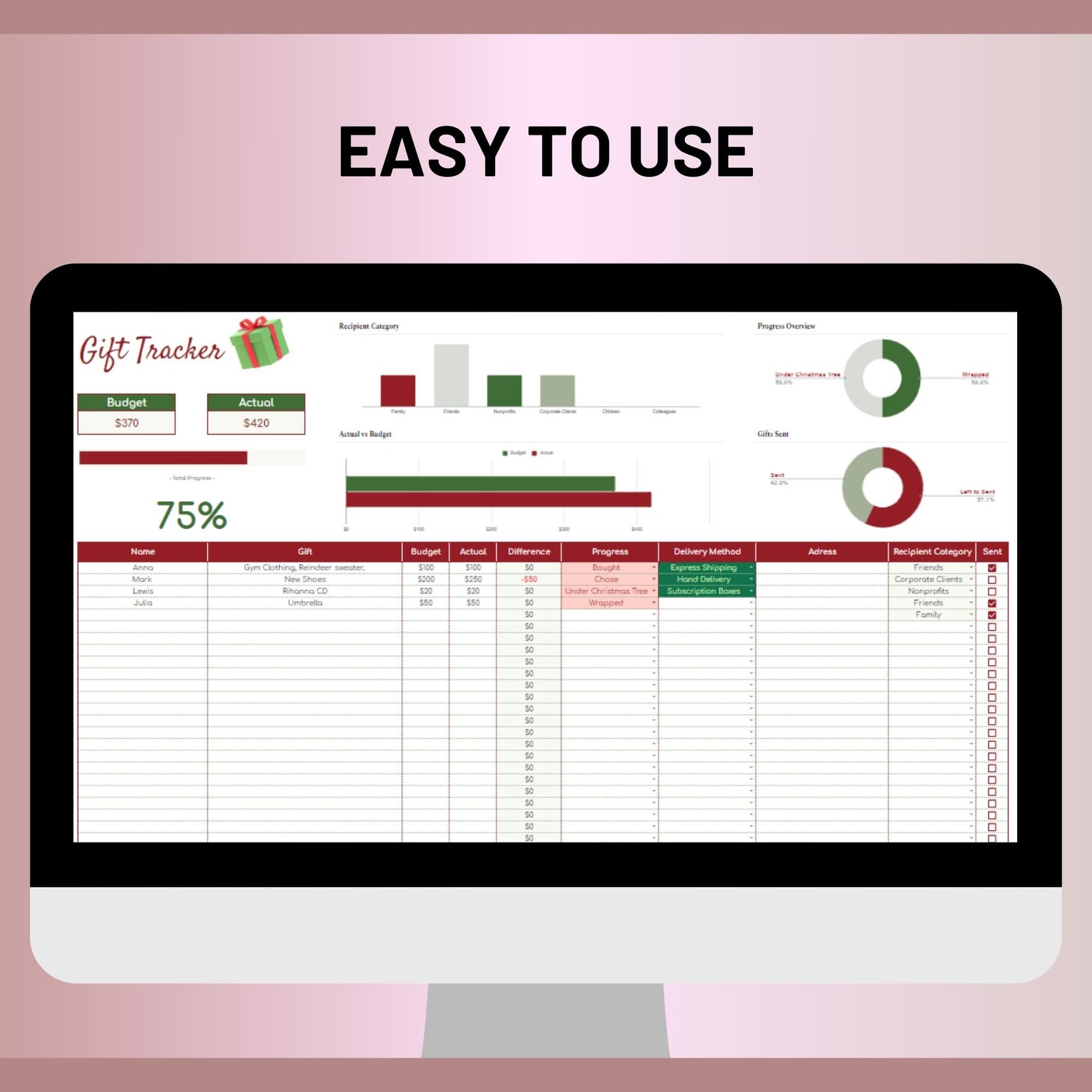 Christmas Gifts List Spreadsheet, Google Sheet Gifts Tracker, Christmas ...