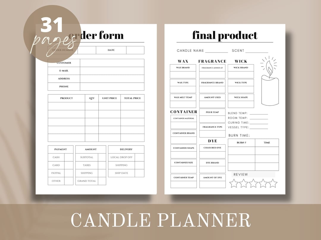 Candle Business Planner | Small Business Pdf | Candle Order Form ...