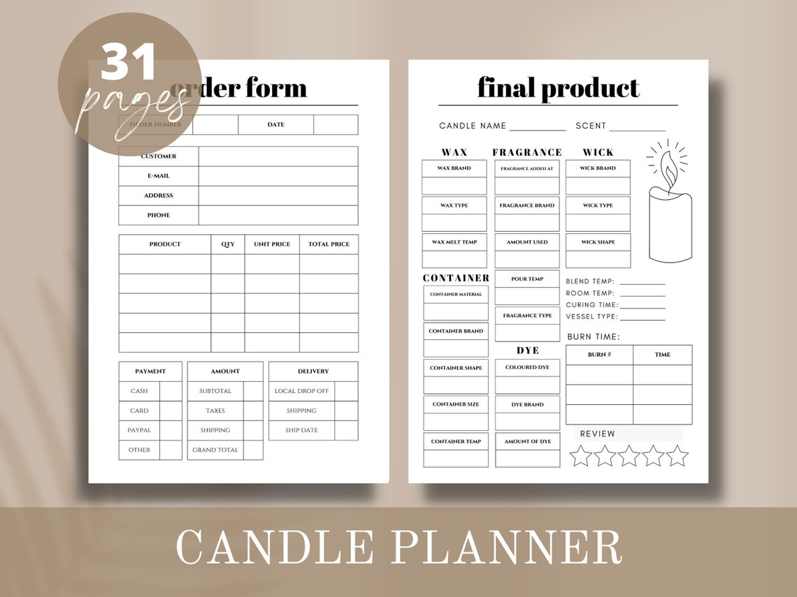 Candle Business Planner | Small Business Pdf | Candle Order Form ...