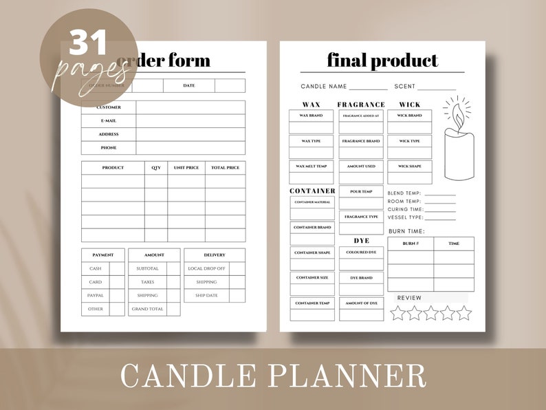 Candle Business Planner | Small Business Pdf | Candle Order Form ...