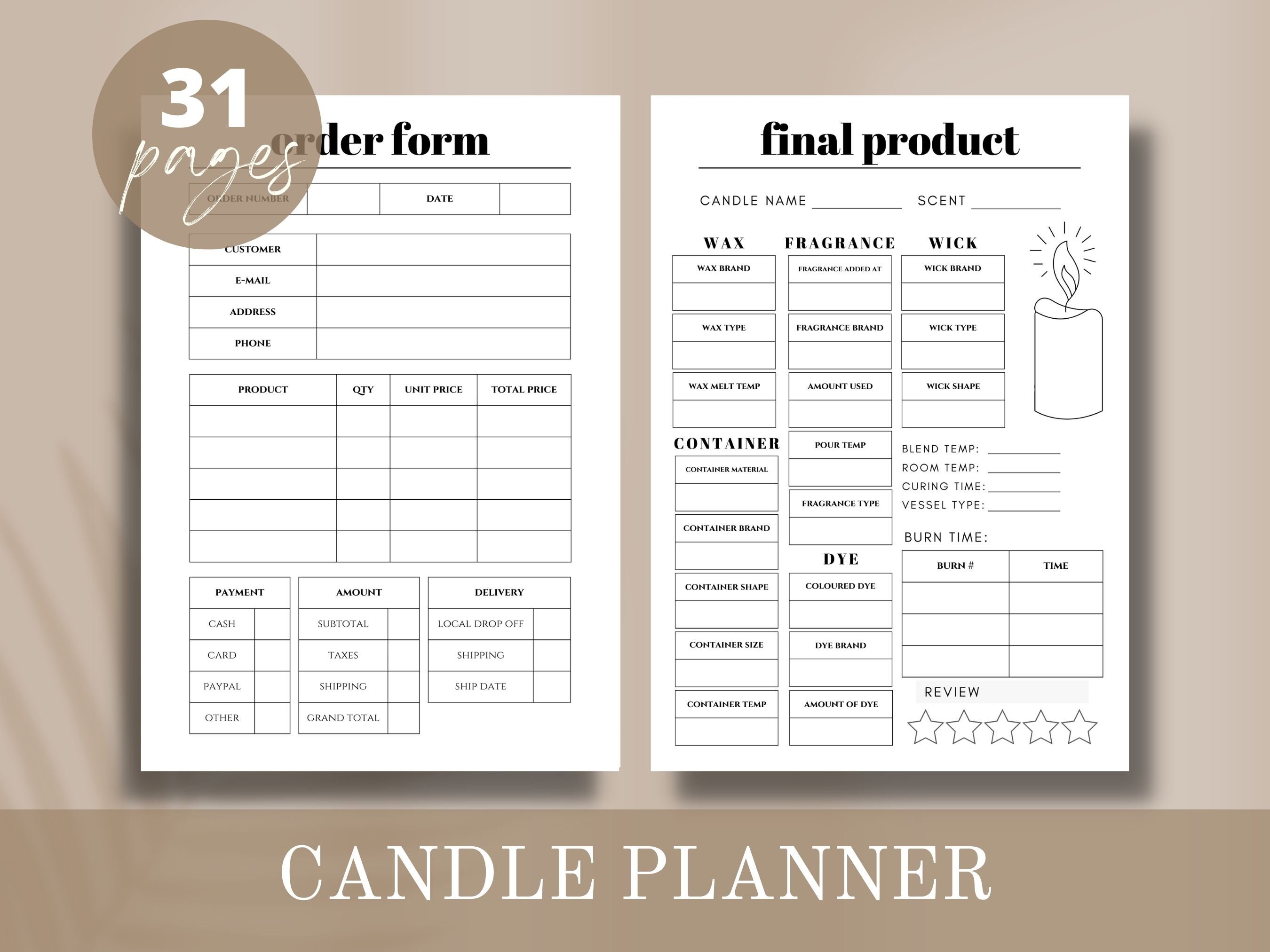 Candle Business Planner | Small Business Pdf | Candle Order Form ...