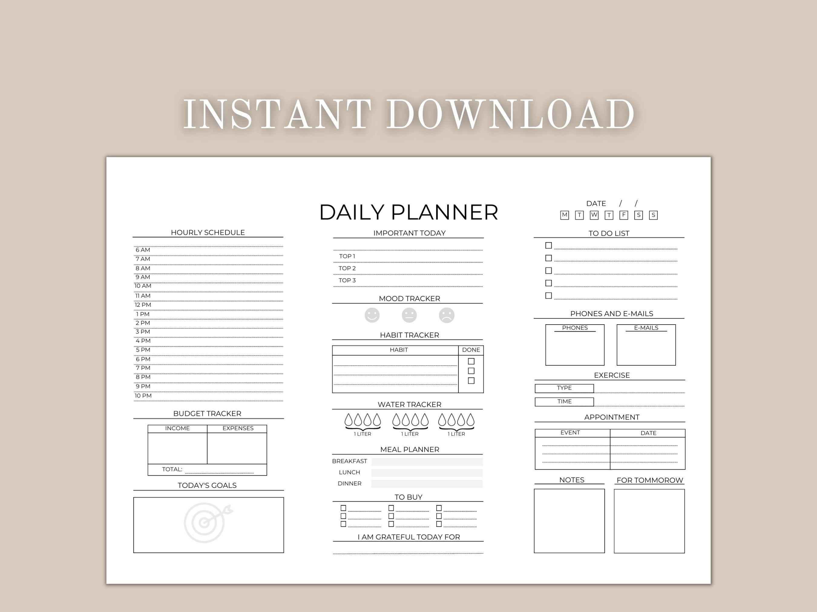 Daily Planner Printable Template Pdf for Productive Day Planner ...