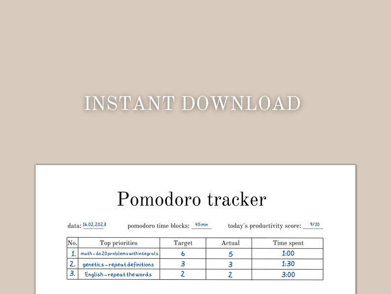 Digital Pomodoro Method Time Management Planner for Students and ...