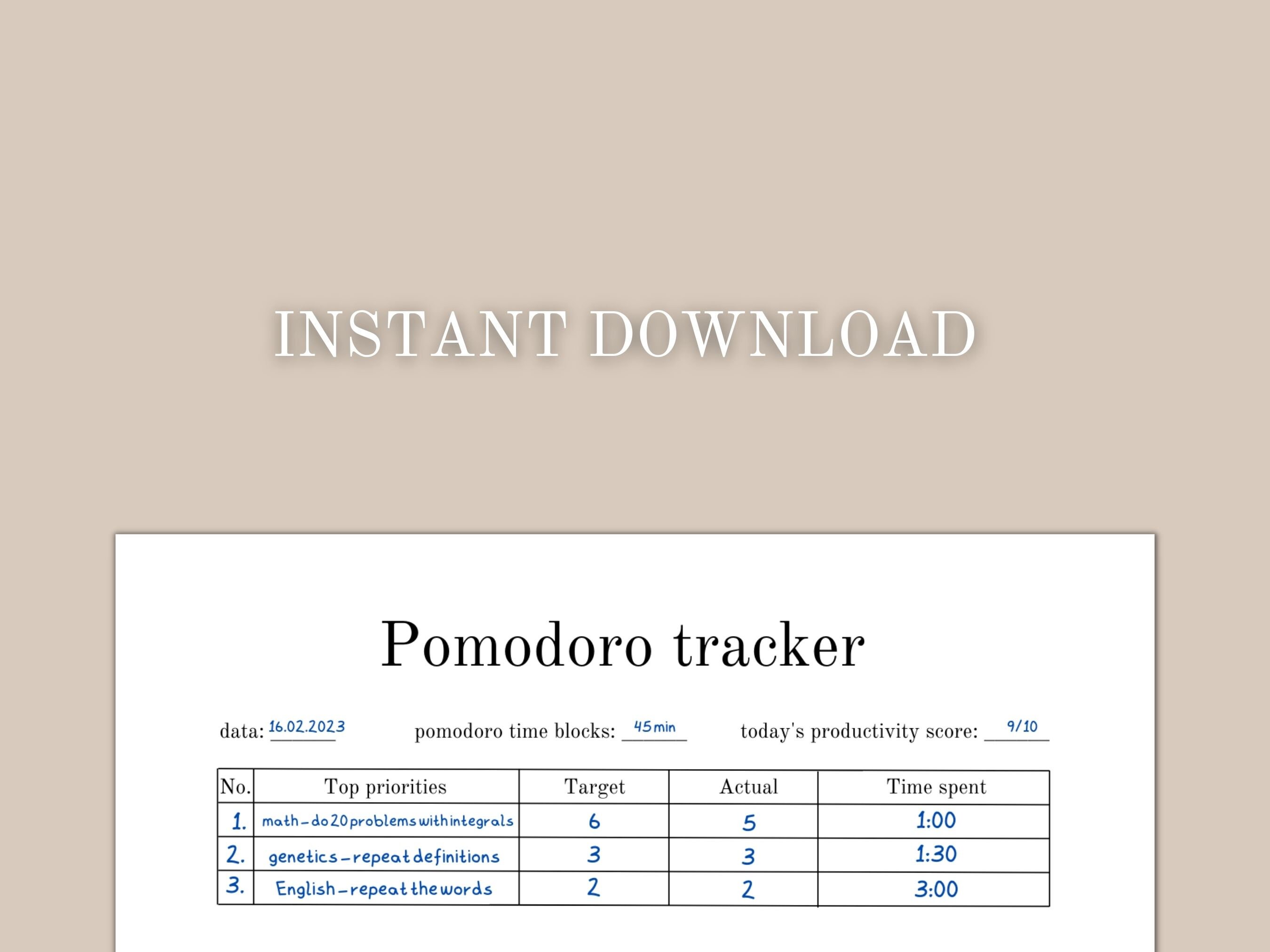 Digital Pomodoro Method Time Management Planner for Students and ...