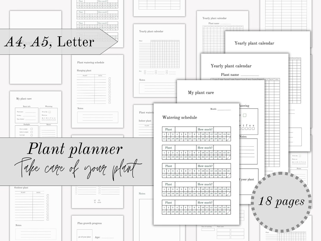 Plant Planner Printable Pdf Planner A4 Care Planner Watering Tracker ...