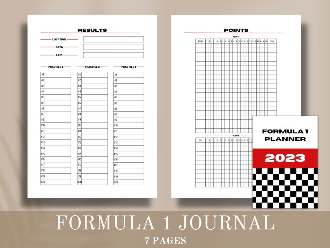 Formula One Journal, F1 Drivers Points Tracker, Formula 1 Printable ...