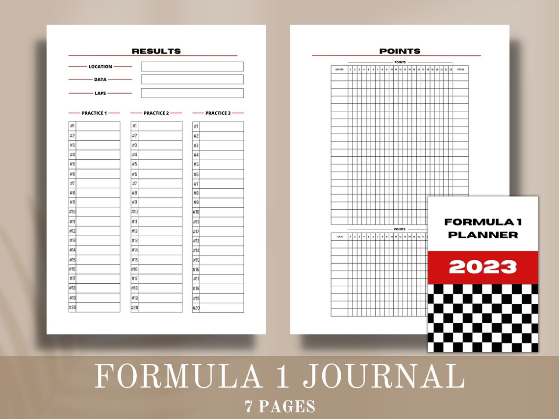 Formula One Journal, F1 Drivers Points Tracker, Formula 1 Printable ...