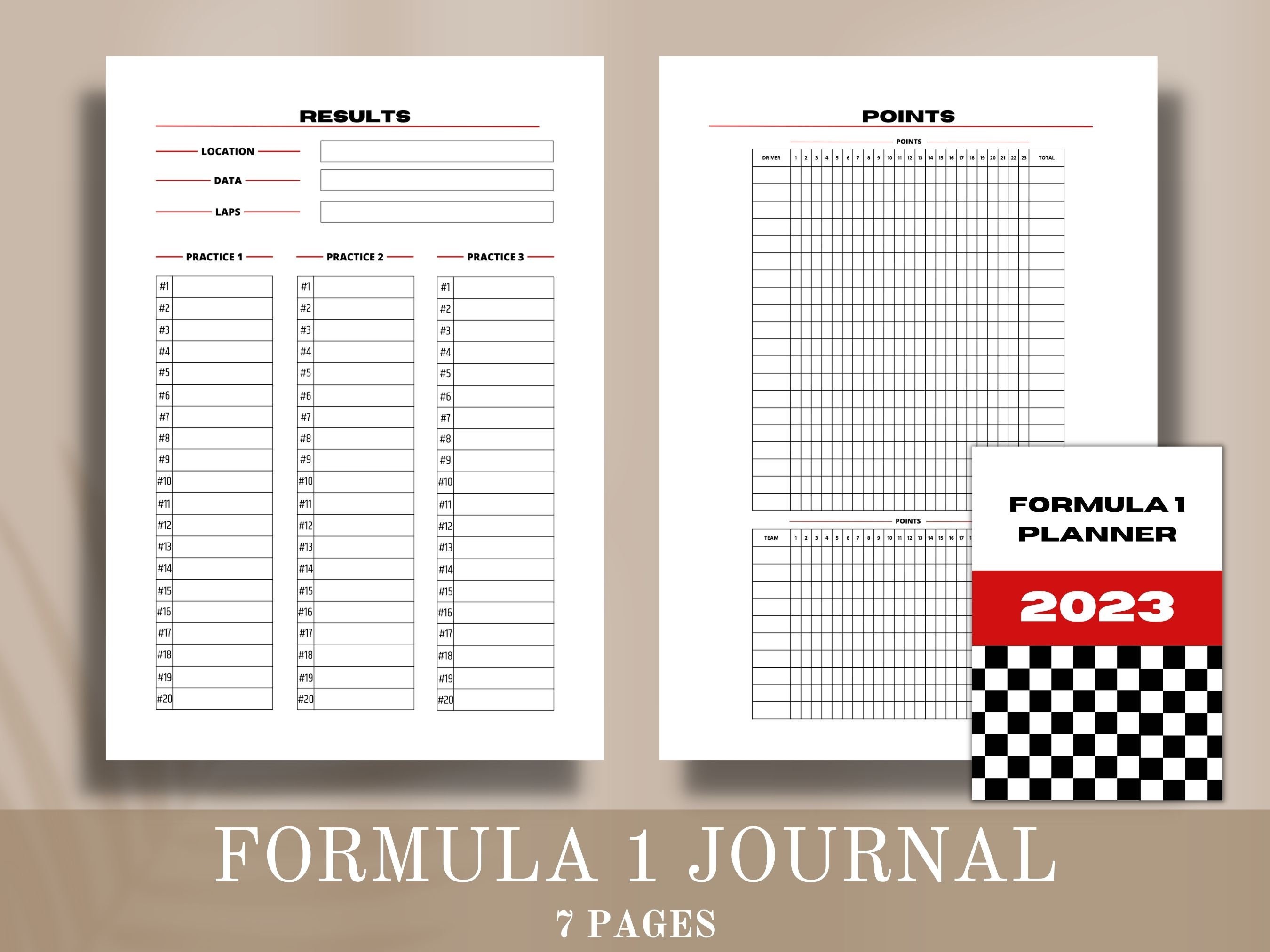 Formula One Journal, F1 Drivers Points Tracker, Formula 1 Printable ...