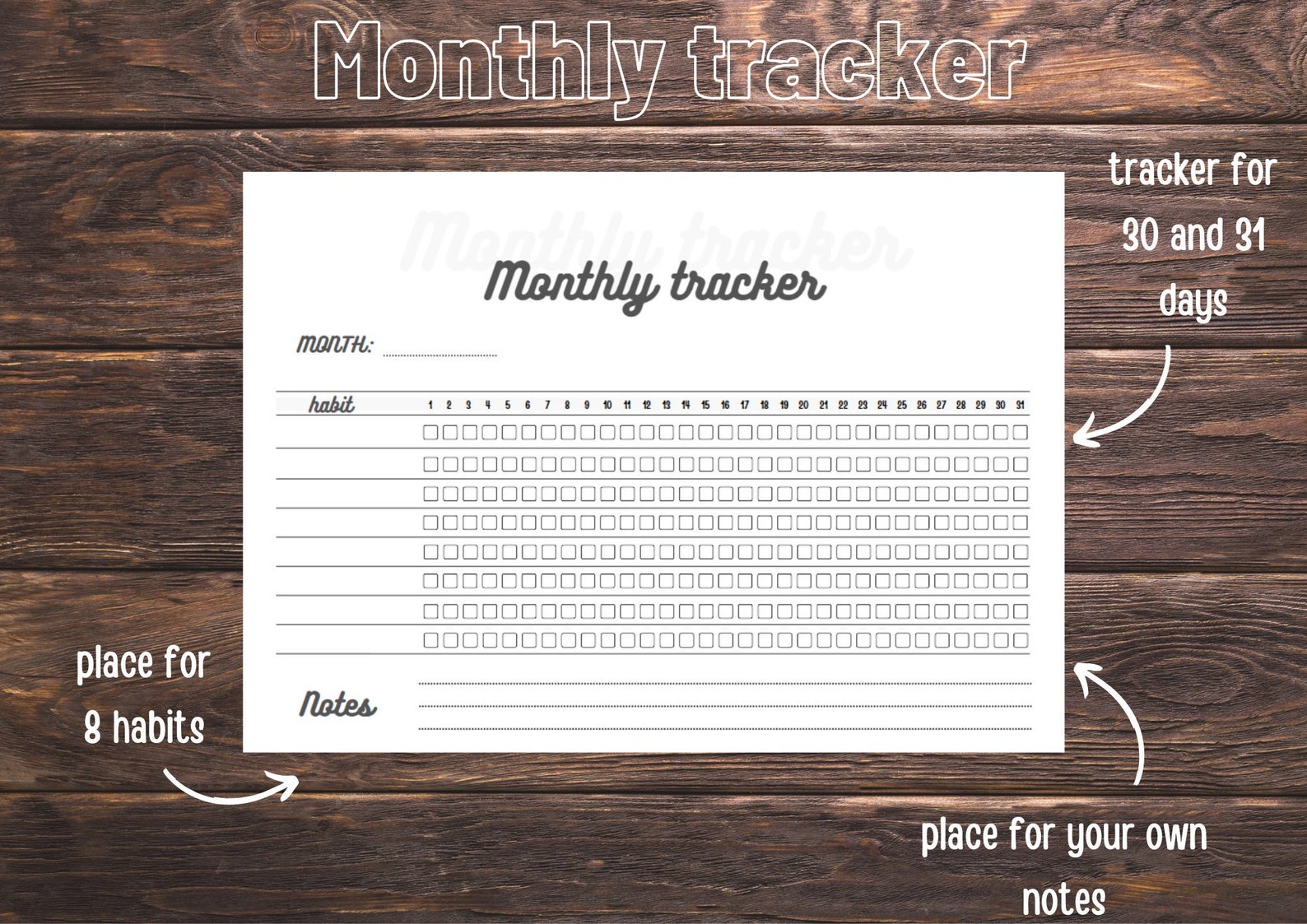 Monthly Tracker, Digital Habit Tracker, Printable Tracker, Tracker, Pdf ...