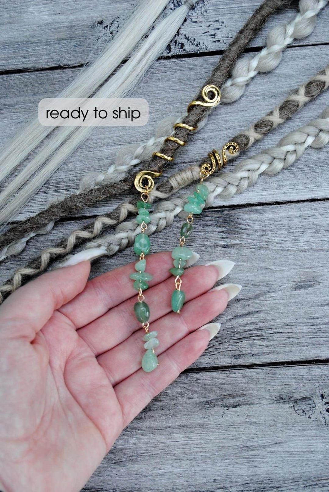 Dreadlock Beads Set – Gold Metal Rings With Natural Stone Pendant, Hair ...