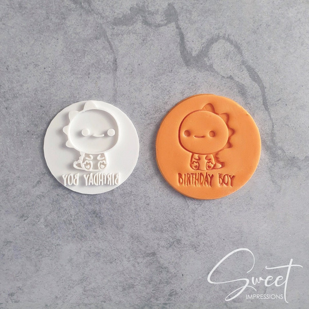 Dinosaur Birthday Cupcake Icing Stamp Gift for Him Fondant Icing ...