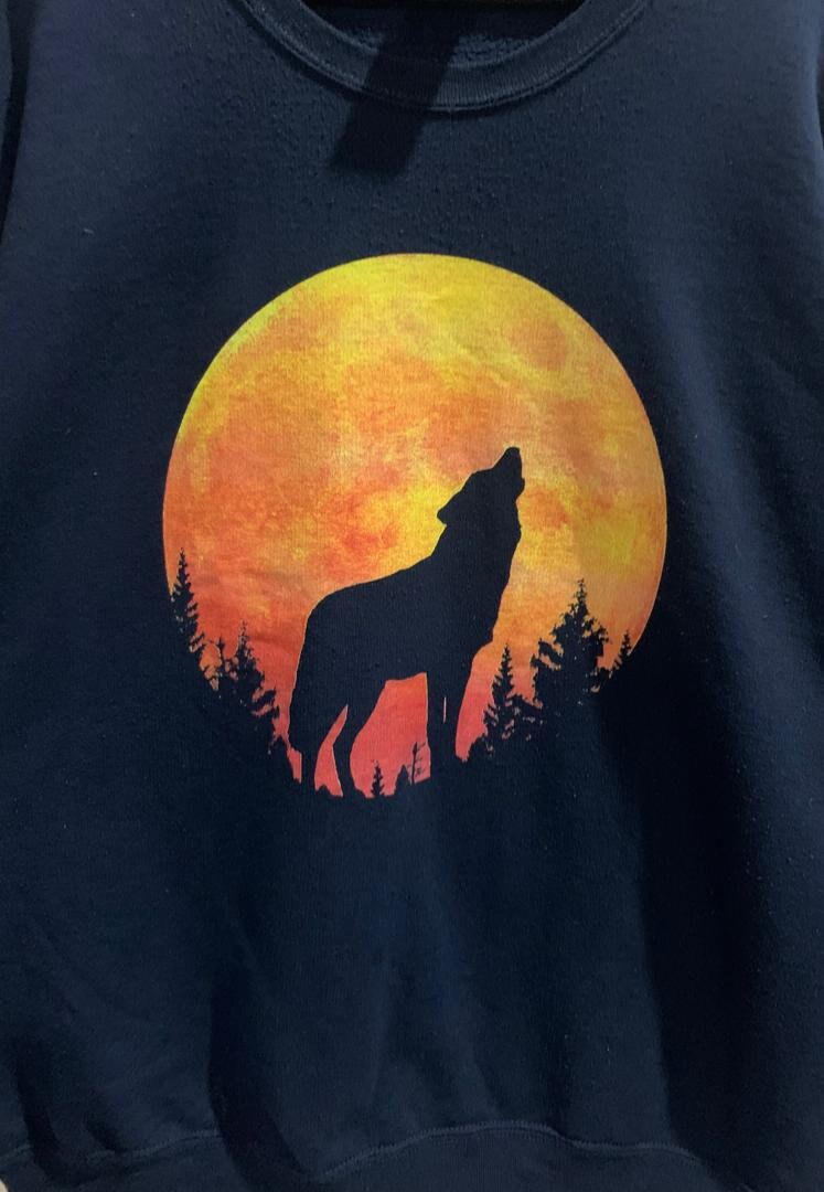 Vintage 90s Wolf Sweatshirt Jumper Crewneck Jerzees Sweater Print Big ...