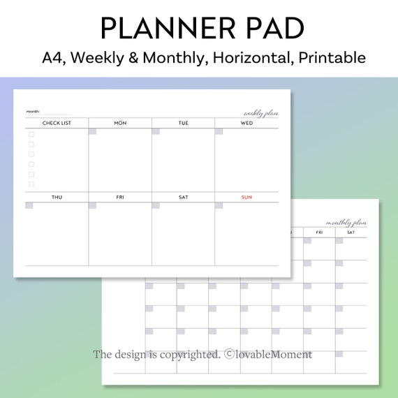 A4 Planner Pad Weekly&Monthly Weekly Planner Monthly | Etsy