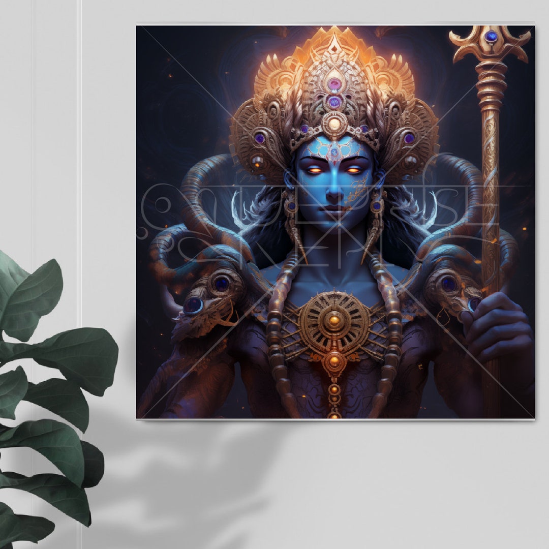 Vishnu Hindu Home Decor, Namaste Indian Wall Art, Fierce Deity, Lord ...