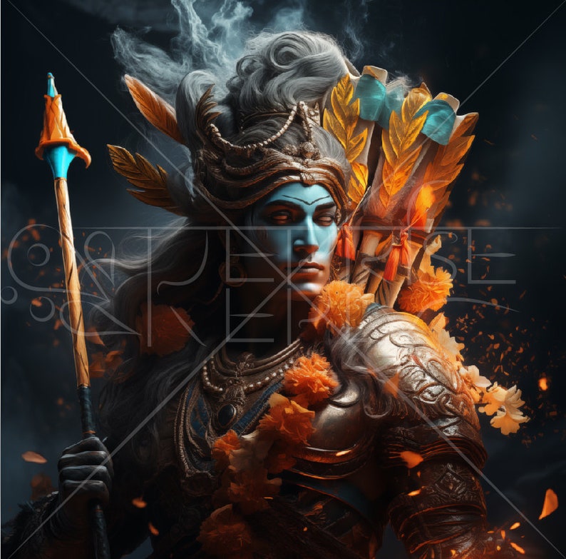 Lord Rama the Warrior, Hindu Home Decor, Spiritual Wall Art, Ramayana ...