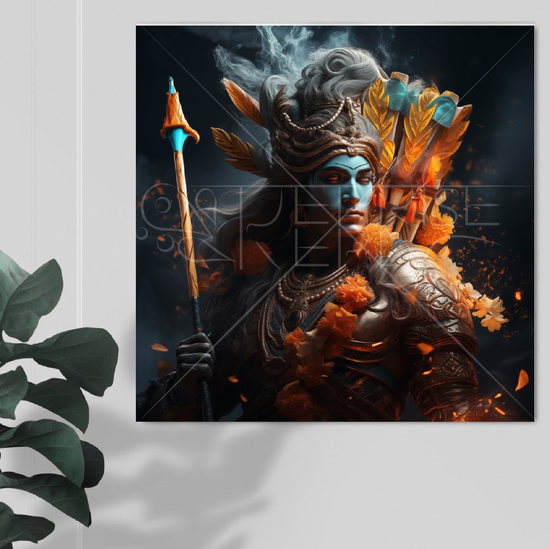Lord Rama the Warrior, Hindu Home Decor, Spiritual Wall Art, Ramayana ...
