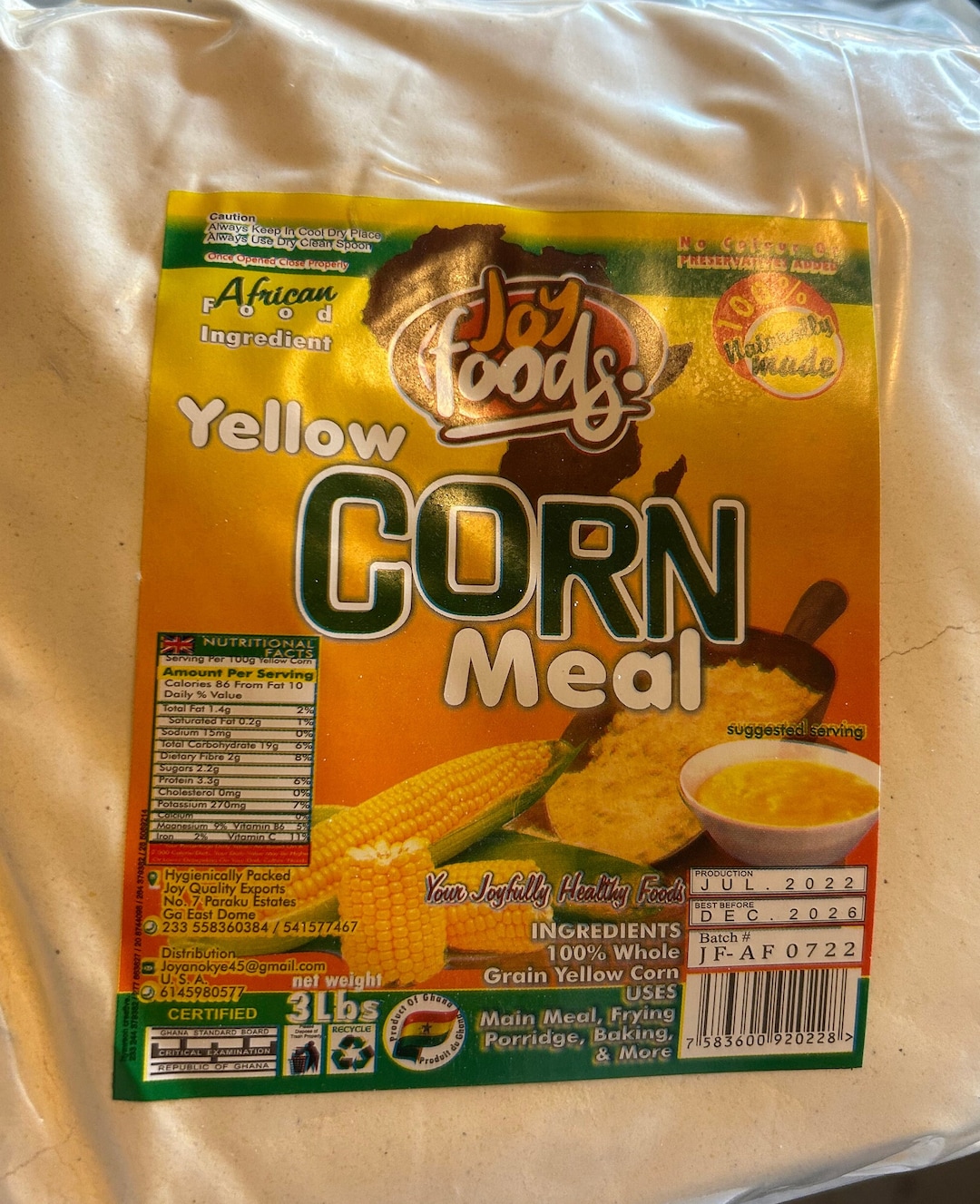 All Natural Yellow Corn Meal / Corn Meal / Product of Ghana / 3 Pounds ...