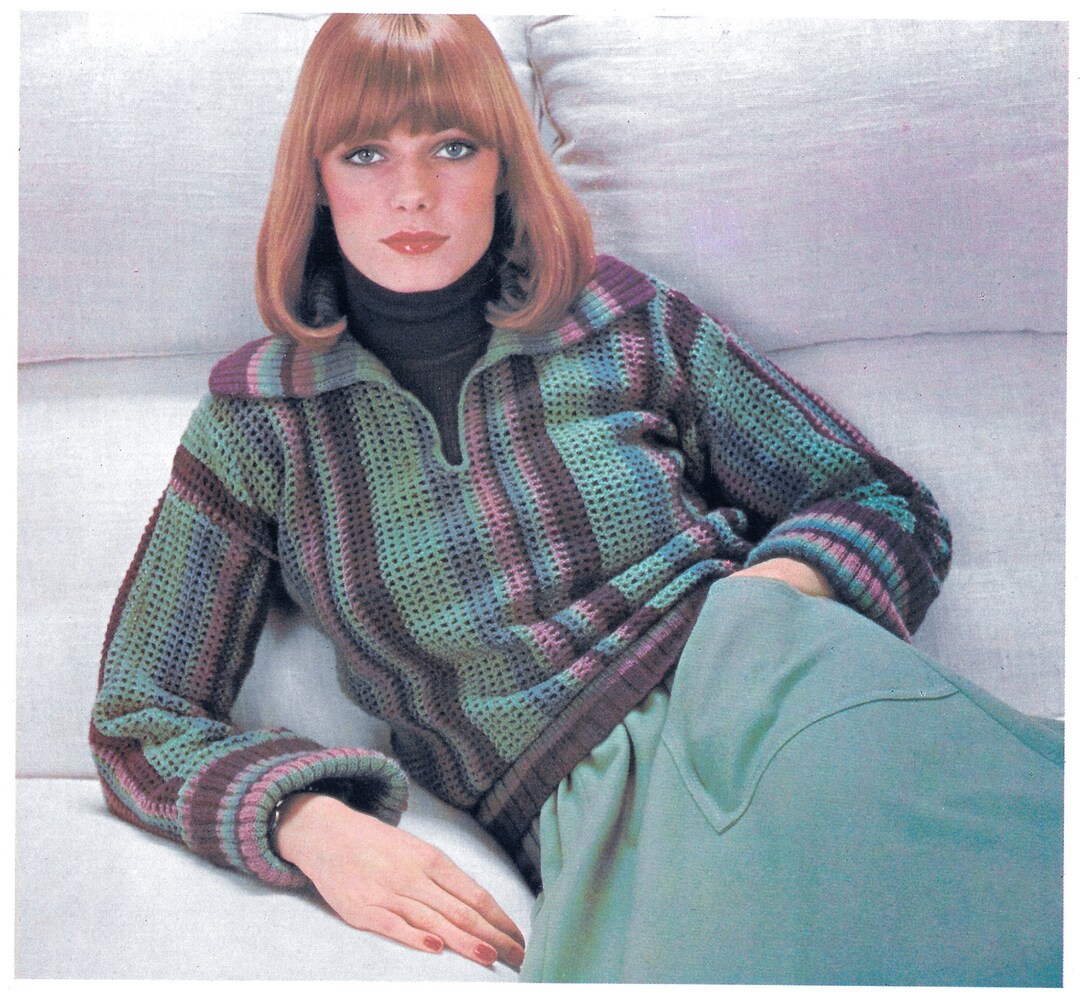 Split Neck Large Collared Crochet Jumper With Knit Trim - Etsy