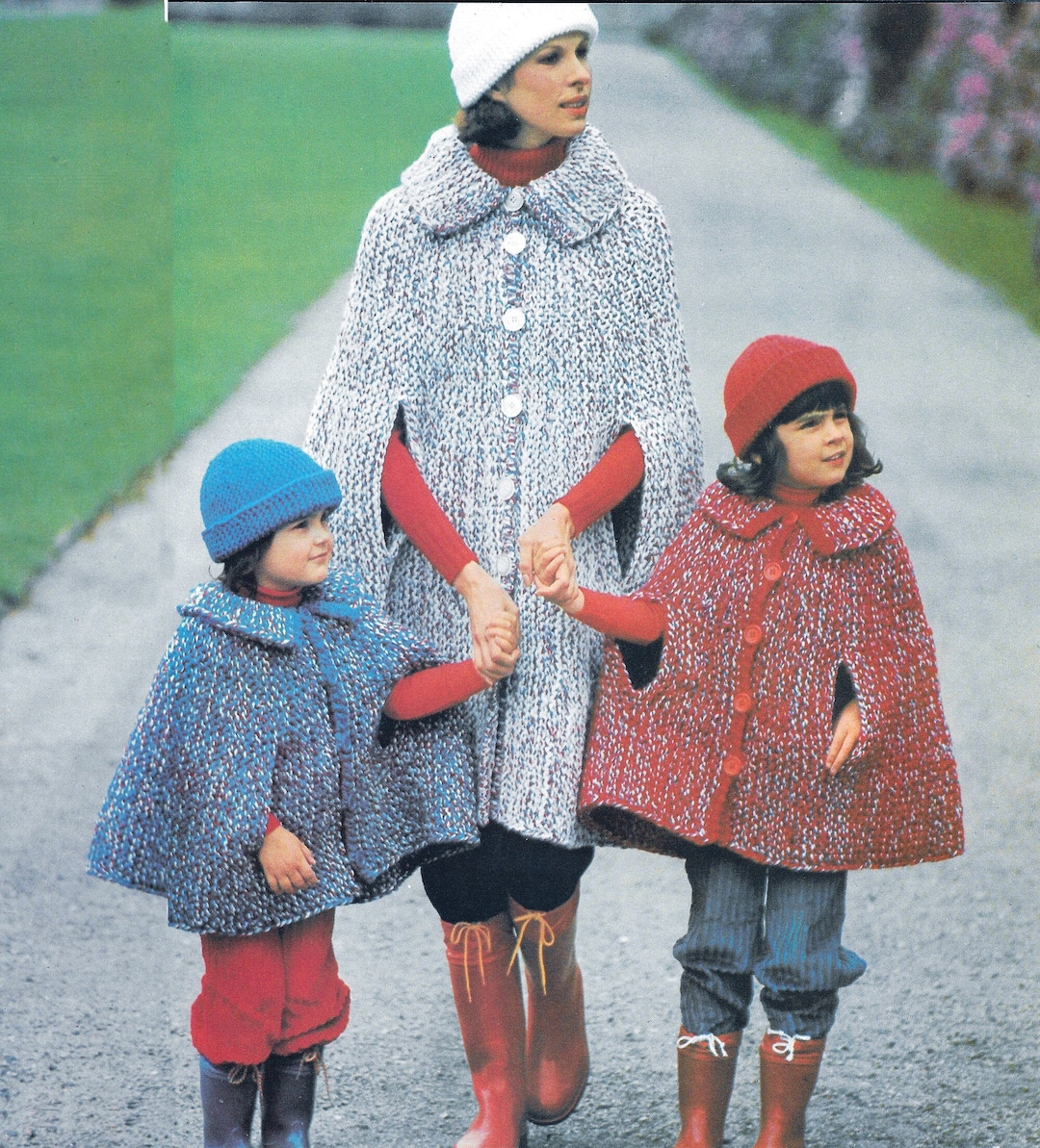 Knit Cape Adult and Child Pattern PDF Thick Knit Cape Patterns Vintage ...