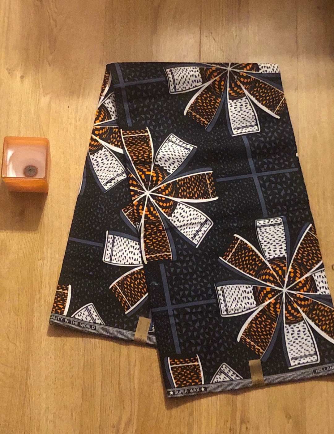 Dark Grey and Orange African Print by the Yard / African Print Fabric ...