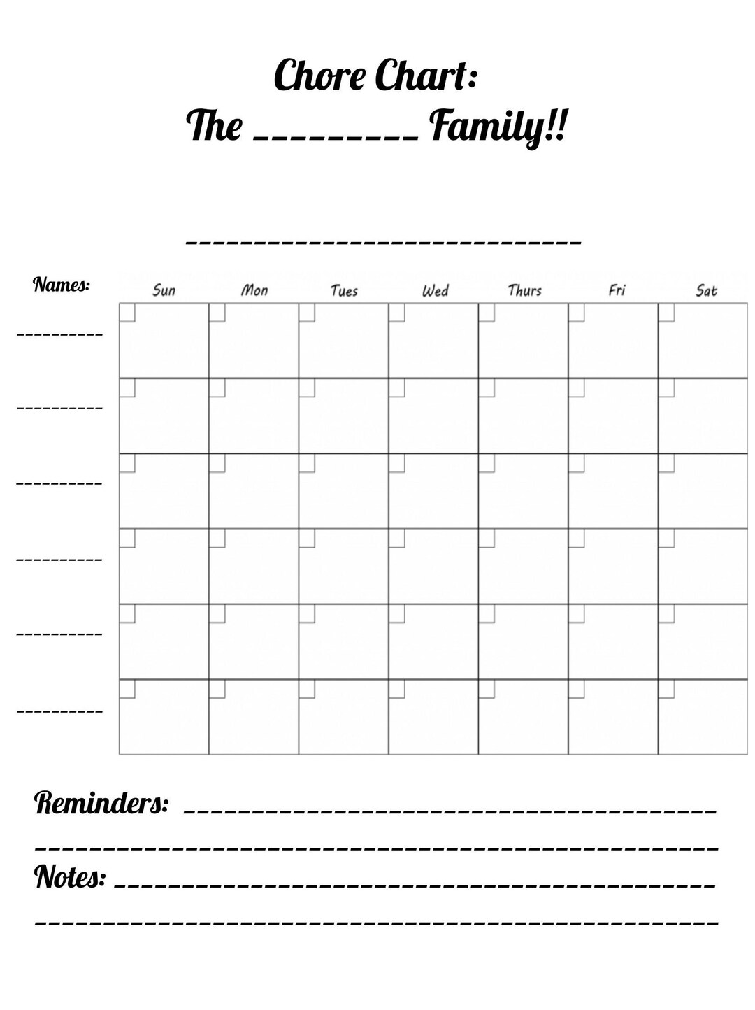 Chore Chart Printable - Etsy