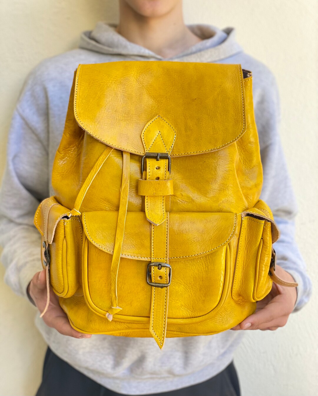 Handmade Natural Leather Backpack, Vintage Handcrafted Bag, Sturdy ...