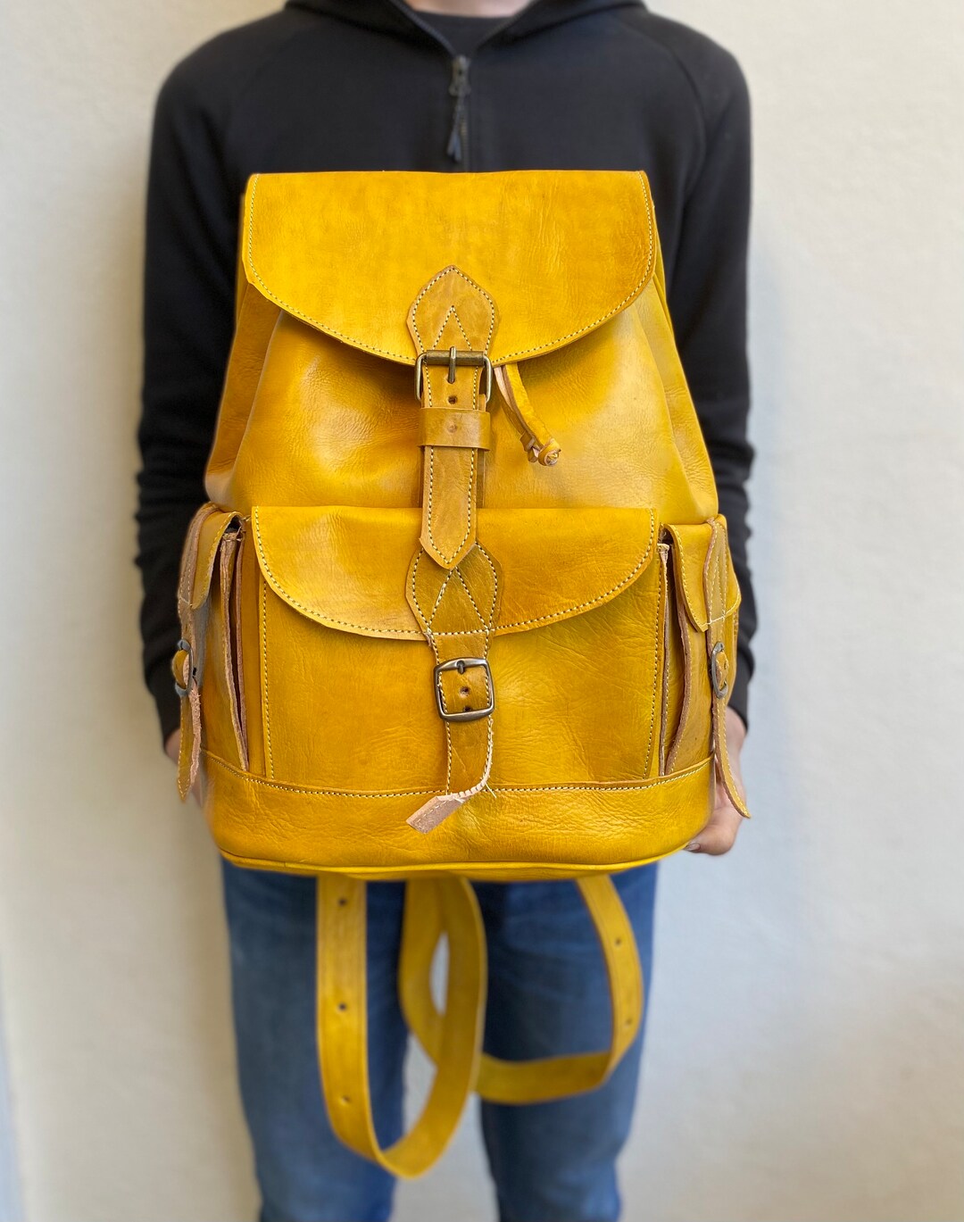 Natural Leather Backpack, Handmade, Durable Bag for Travel, Retro Bag ...
