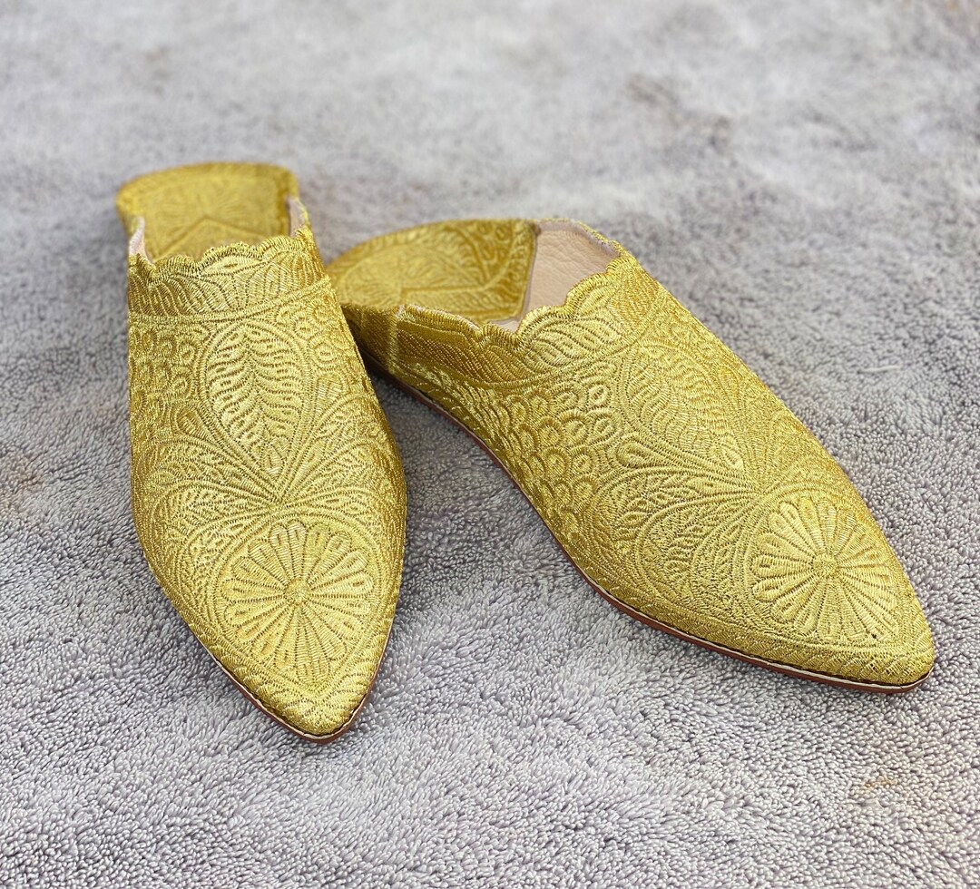 Women's Golden Babouche - Handmade Moroccan Slipper - Elegant and ...