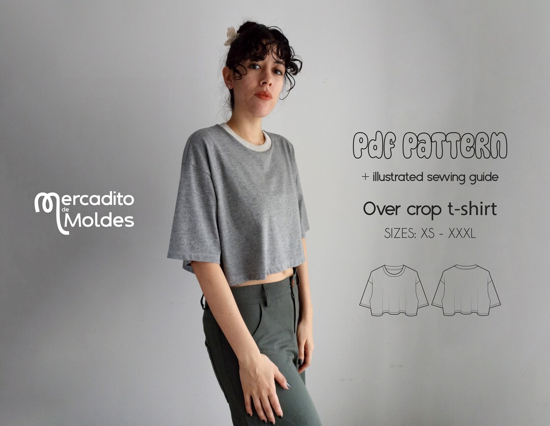 PDF Sewing Patterns - Digital Pattern - Short Sleeve Crop Tshirt - X S ...