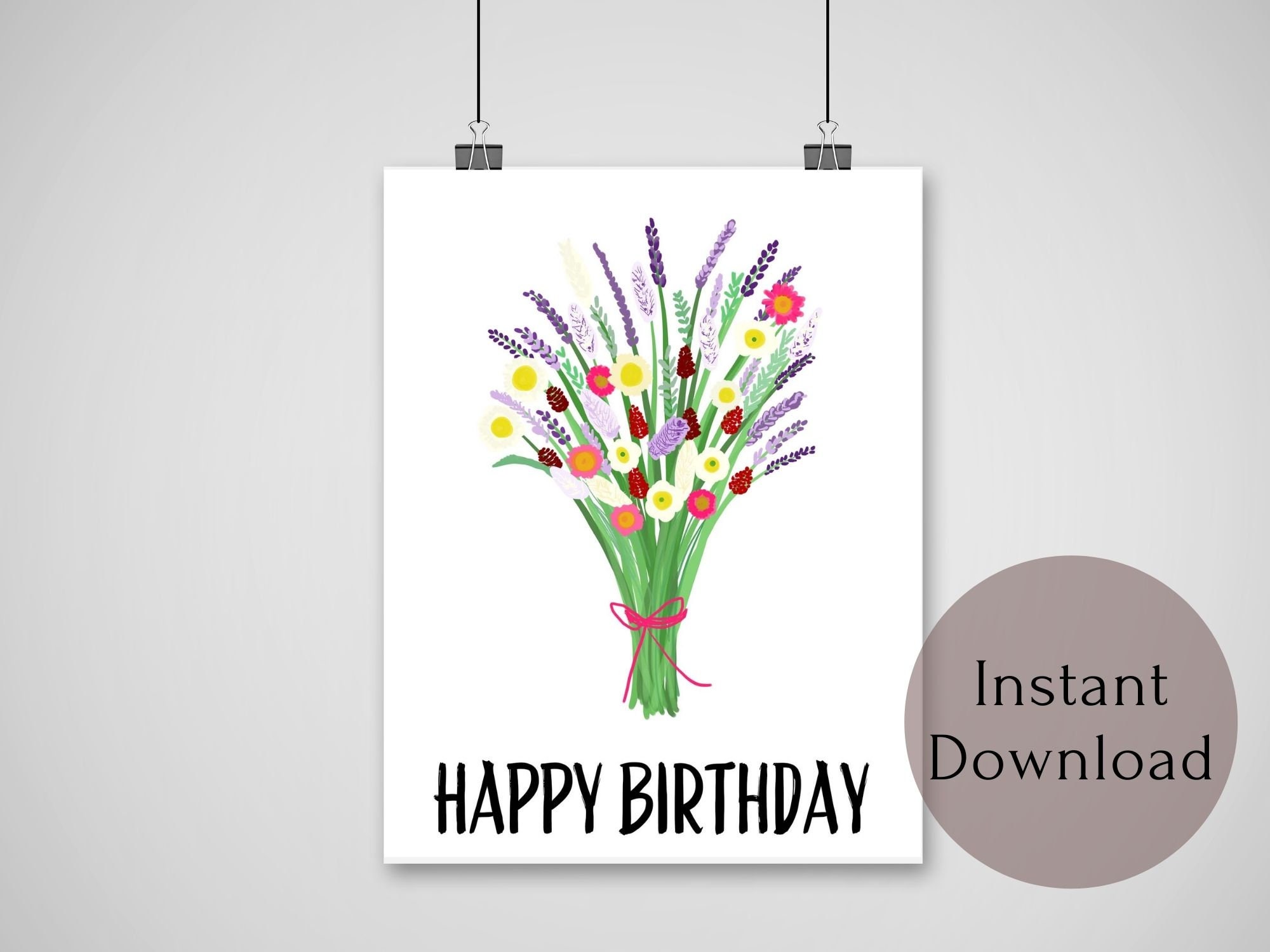 Flower Printable Birthday Card/digital Birthday Card/instant Download ...