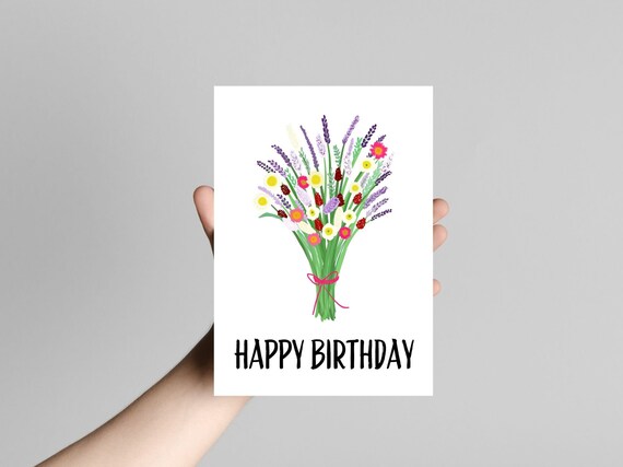 Flower Printable Birthday Card/digital Birthday Card/instant | Etsy